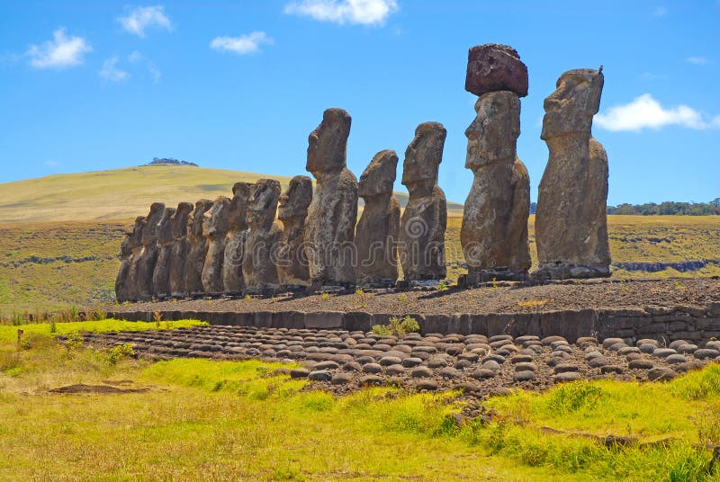 Moai Stone Statues at Rapa Nui - Easter Island Stock Photo - Image of ...