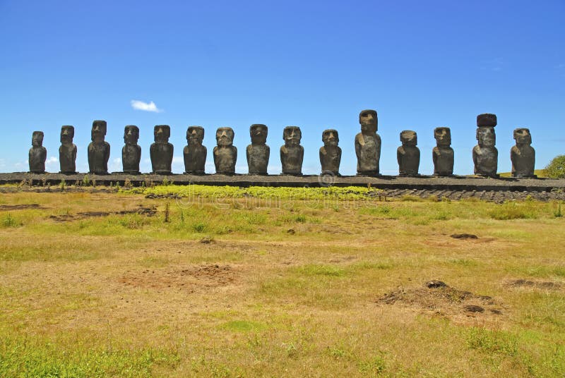 Moai Stone Statues at Rapa Nui - Easter Island Stock Image - Image of ...