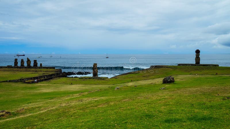 Moais in Hanga Roa, Easter Island, Chile Stock Image - Image of ...
