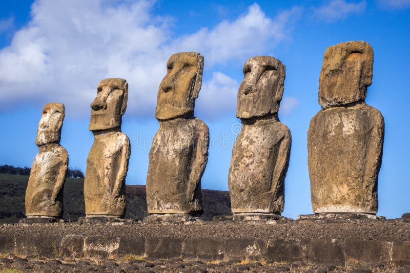 Moais Statues, Ahu Tongariki, Easter Island Stock Image - Image of ...