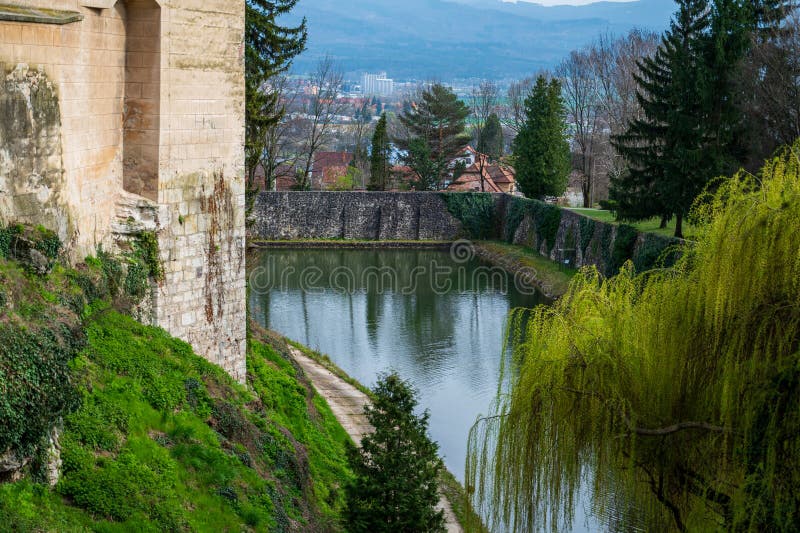 Moat of Bojnice Castle with Stone Walls Stock Image - Image of medieval ...