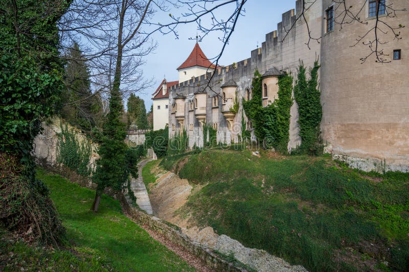 Moat of Bojnice Castle with Stone Walls Stock Photo - Image of medieval ...