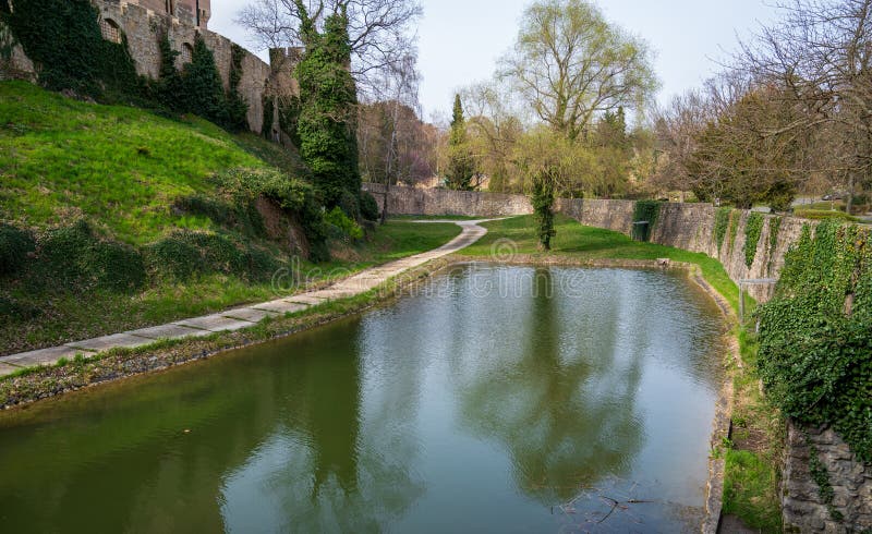 Moat of Bojnice Castle with Stone Walls Stock Image - Image of museum ...
