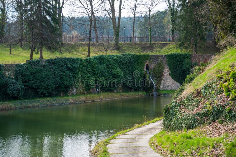 Moat of Bojnice Castle with Stone Walls Stock Photo - Image of trees ...