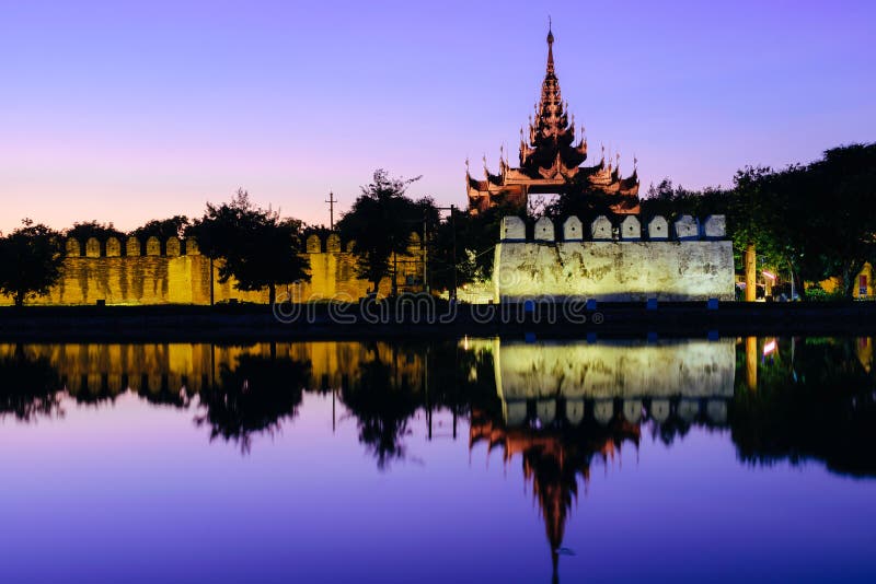 Moat and Fort of Mandalay Palace at Sunset Stock Image - Image of ...