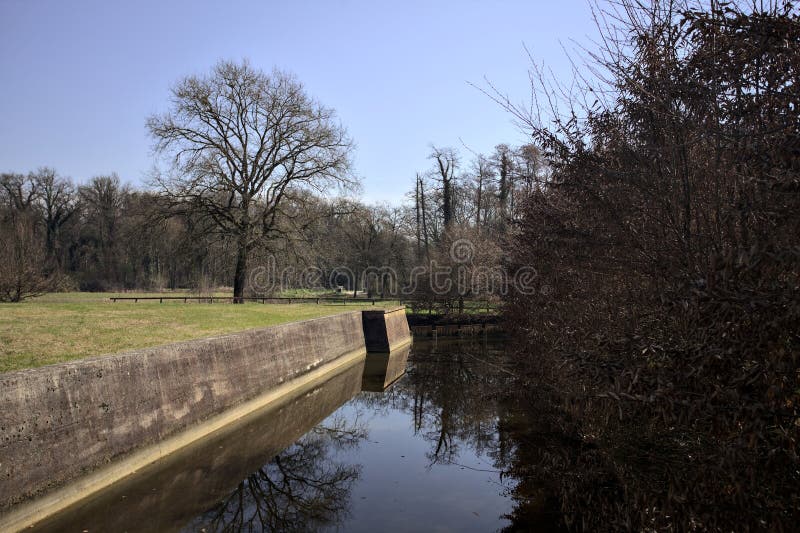 Moat in a park stock photo. Image of landscape, outdoor - 368849070