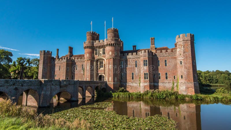 A Moated Brick Castle in Southern England Stock Image - Image of blue ...