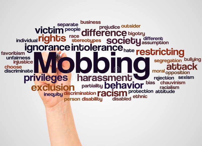 Mobbing Word Cloud and Hand with Marker Concept Stock Illustration ...
