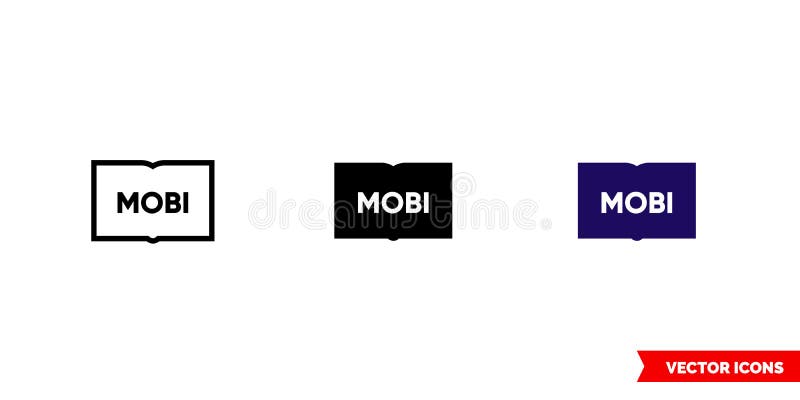 MOBI Icon of 3 Types Color, Black and White, Outline. Isolated Vector ...