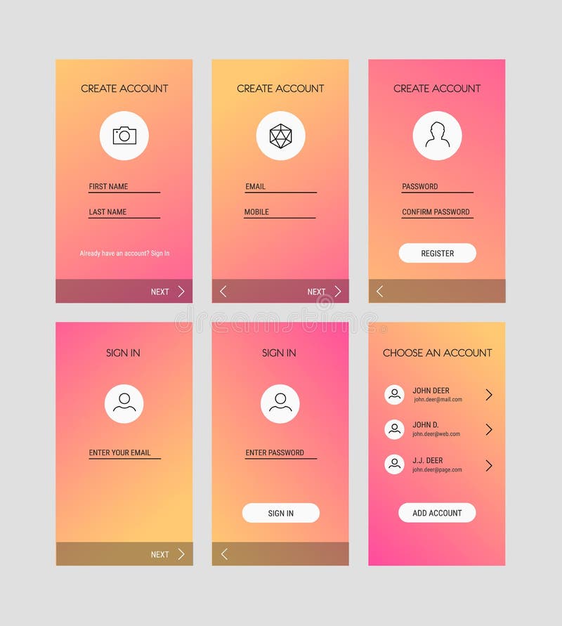 Mobiel App UI Teken Binnen En Teken Op De Uitrusting Van Het De ...