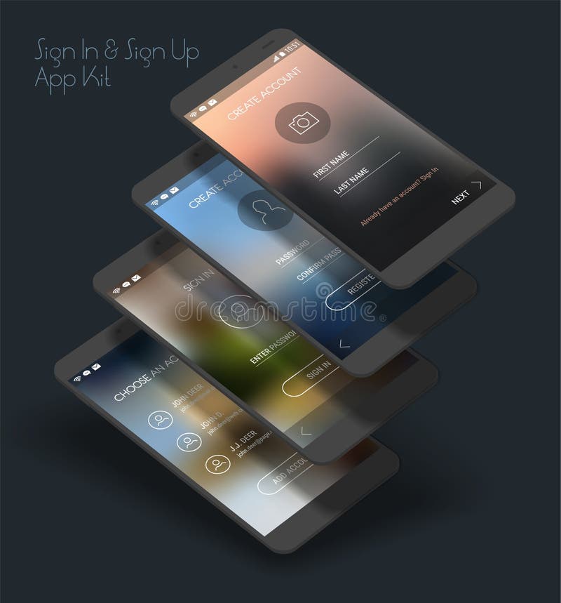 Mobiel App UI Teken Binnen En Teken Op Uitrusting Van Het De Schermen ... Mobiel App UI Teken Binnen En Teken Op Uitrusting Van Het De Schermen ...