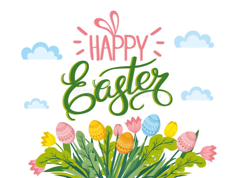 Happy Easter Hand Drawn Logotype, Badge Typography Icon Stock Vector ...