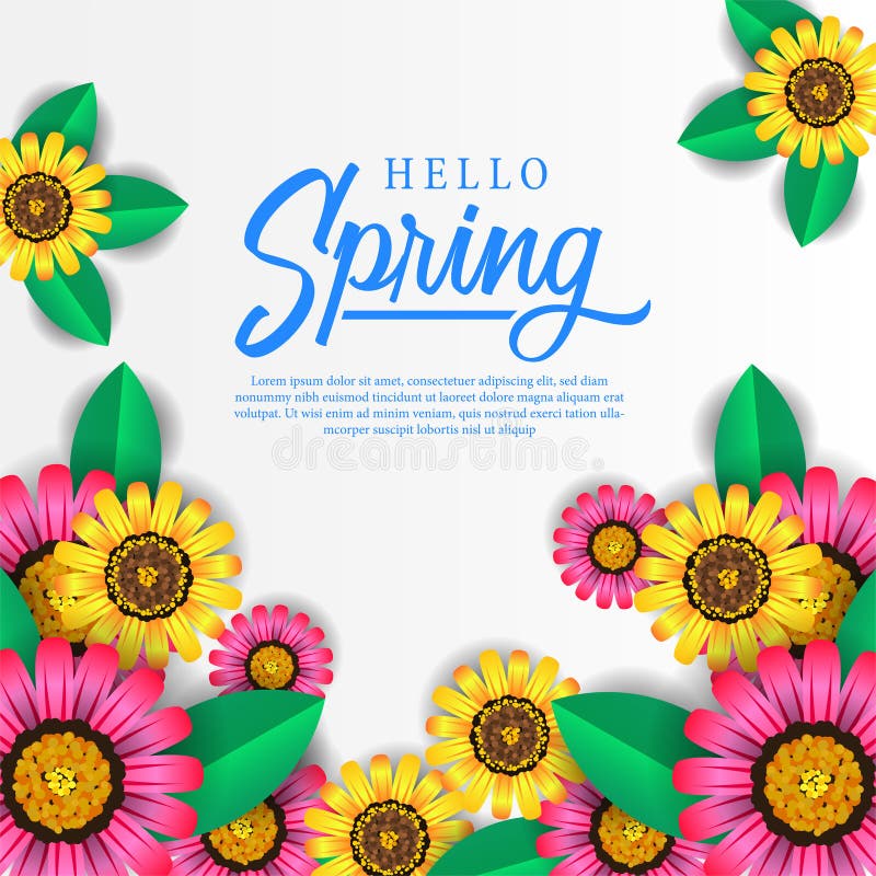 Hello Spring Background with Beauty Purple, Pink, Yellow Flower Blossom ...