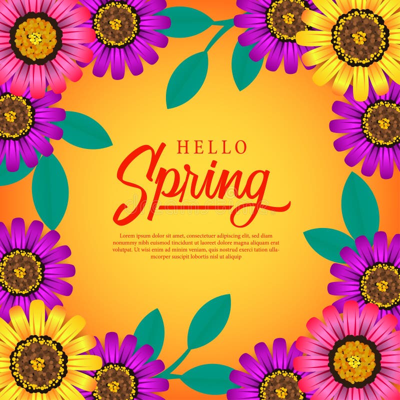 Hello Spring Background with Beauty Purple, Pink, Yellow Flower Blossom ...