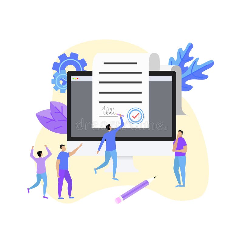 Online Electronic Smart Contract Document on Laptop, Paper Document ...