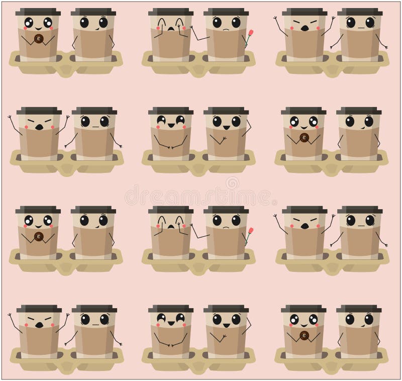 Emoji Cup of Coffee Vector Set. Cartoon Cute Cup of Coffee Face ...