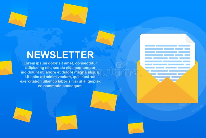 Envelope with a Newsletter Concept. Open Message with the Document ...