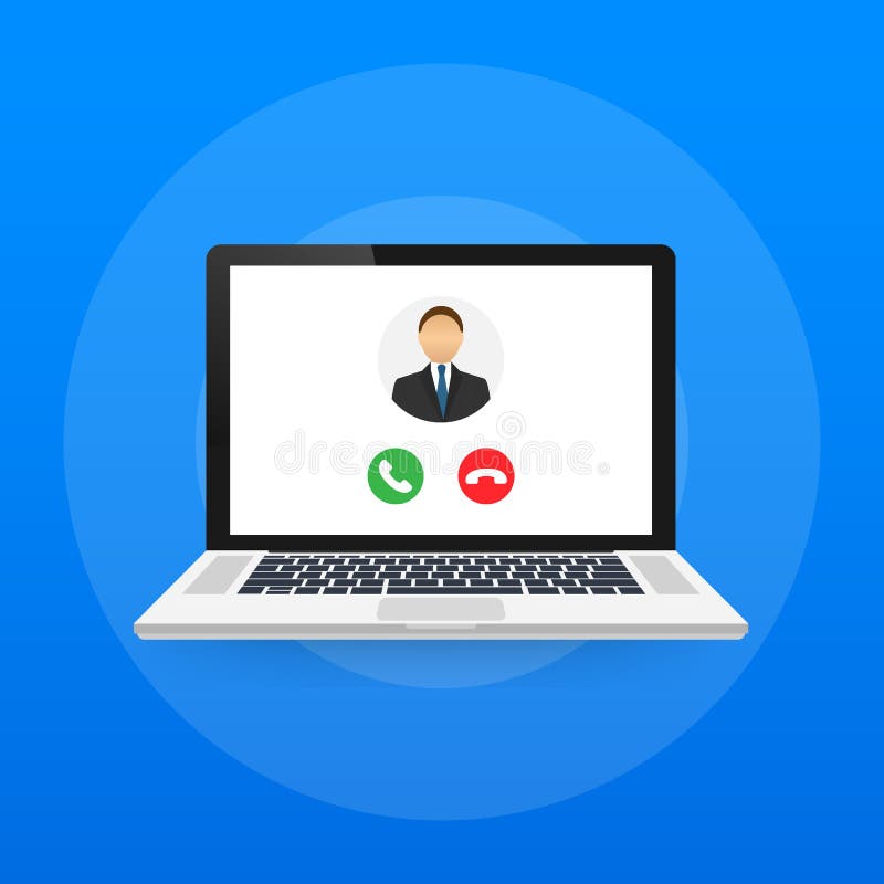 Incoming Video Call on Laptop. Laptop with Incoming Call, Man Profile ...