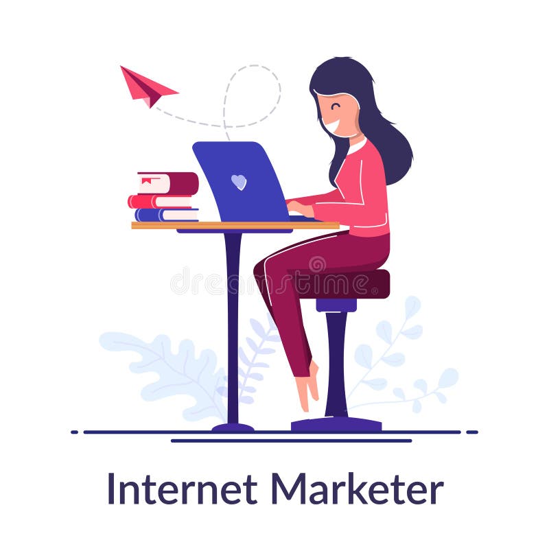 Internet Marketer Concept. Work Via the Internet. Young Girl with a ...