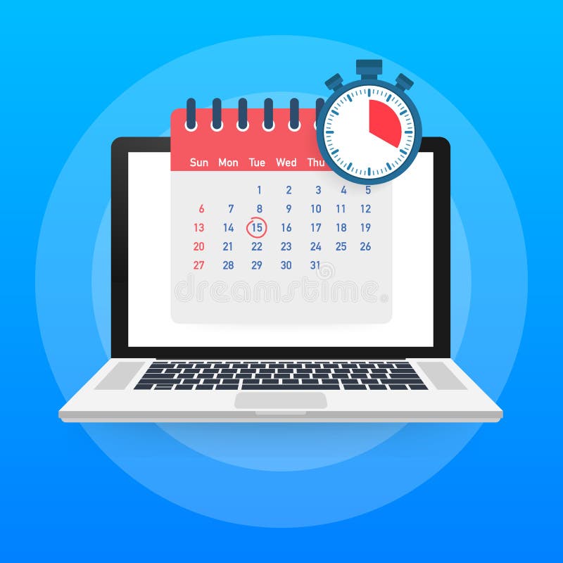 Calendar and Clock on Laptop Screen. Schedule Concepts. Modern Flat ...