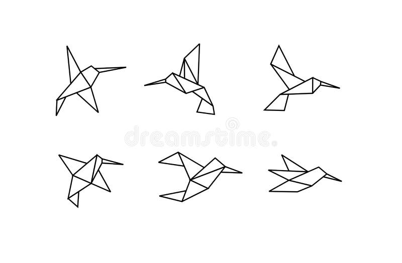Set Collection Mosaic Hummingbird Abstract Line Outline Simple Modern ...
