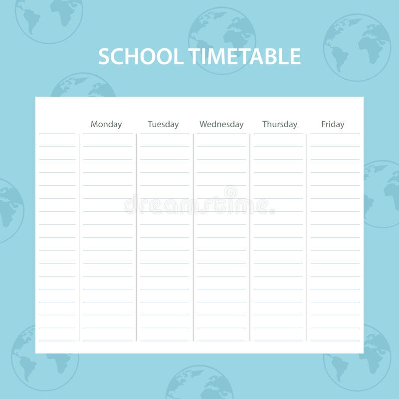 School Timetable Card with Colored Pencils Background Stock Vector ...