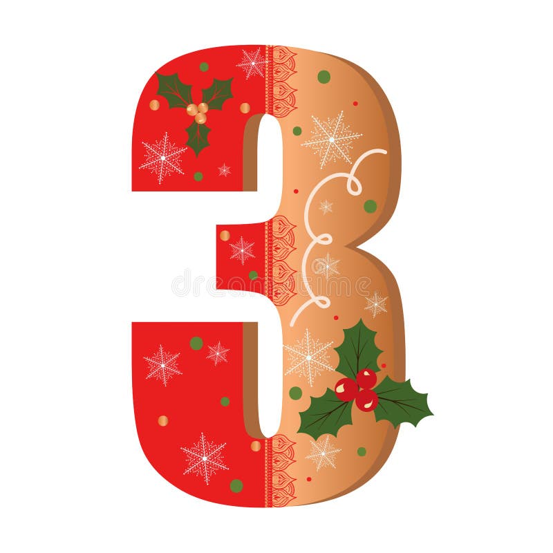 Numbers Gingerbread Cookies Vector - Number 3 with Flowers, Leaves ...