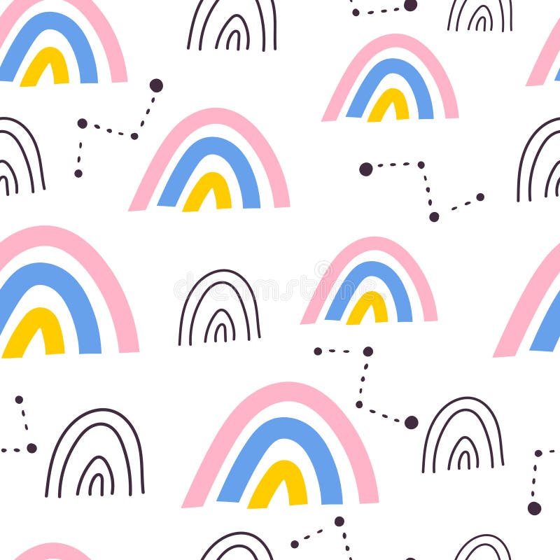 Seamless Pattern with Cartoon Rainbows, Decor Elements. Kid Colorful ...