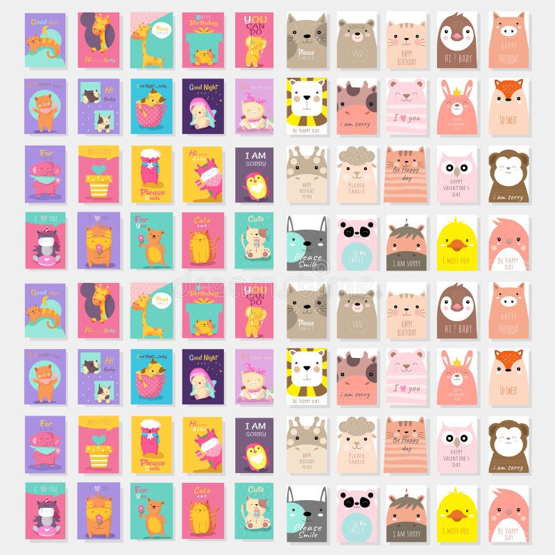 Set of Modern and Creative Cute Animal Card Logo Design Vector Stock ...