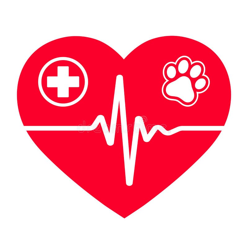 Veterinary Emblem Heartbeat Symbol in Heart with Dog Paw. Illustration ...