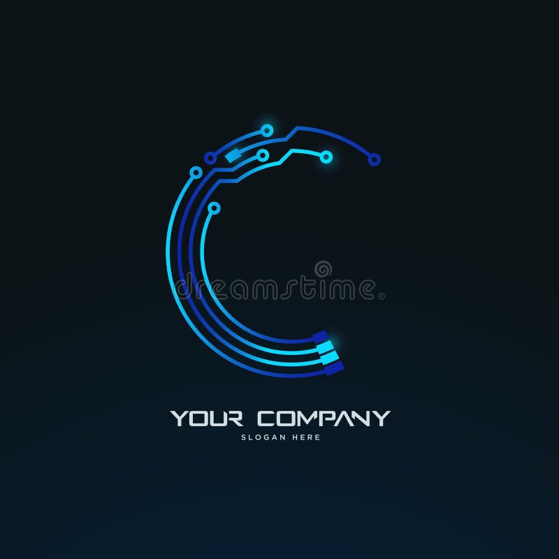 C Letter Initial Futuristic Abstract Tech Circuit Board Logo Template ...