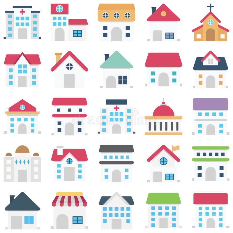 Building Colored Vector Icons Set Every Single Icon Can Easily Modify ...