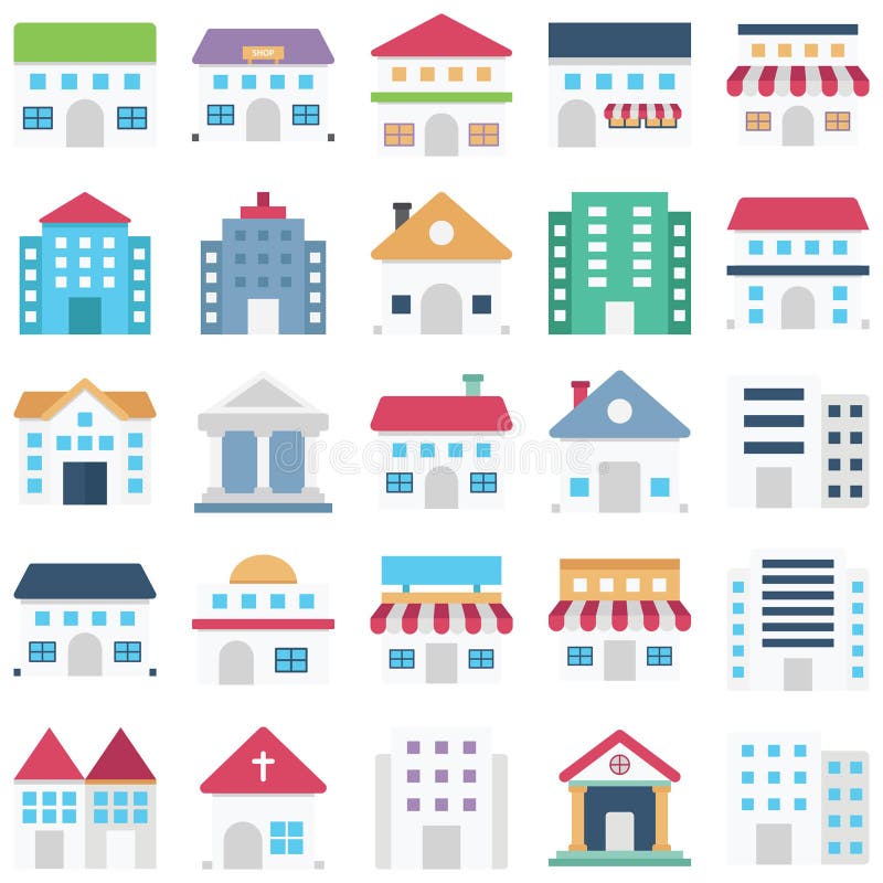 Building Colored Vector Icons Set Every Single Icon Can Easily Modify ...