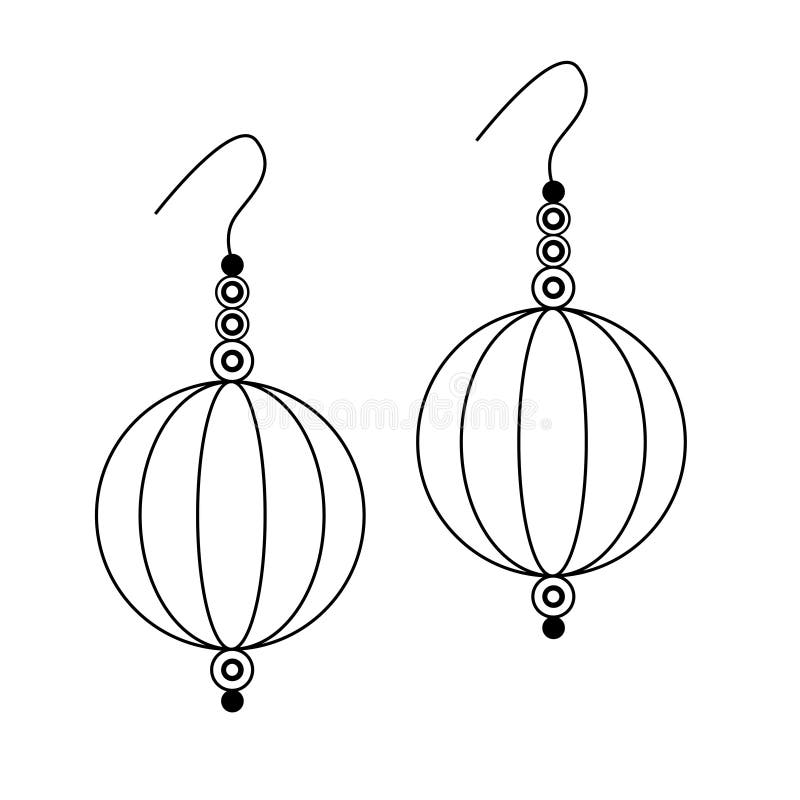 Jewelry Earrings Fashion Black and White Outline Coloring Page. Simple ...
