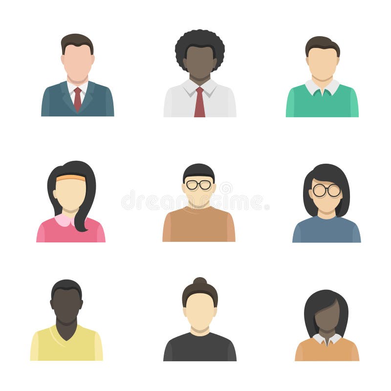 People Flat Icon Set, People Face Stock Vector - Illustration of ...