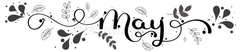 Hello May. MAY Month Vector Hand Lettering with Ornaments and Leaves ...