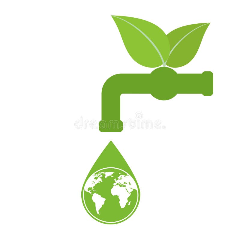 Green Tap with a Drop of Water with a Globe. World Environment Day ...