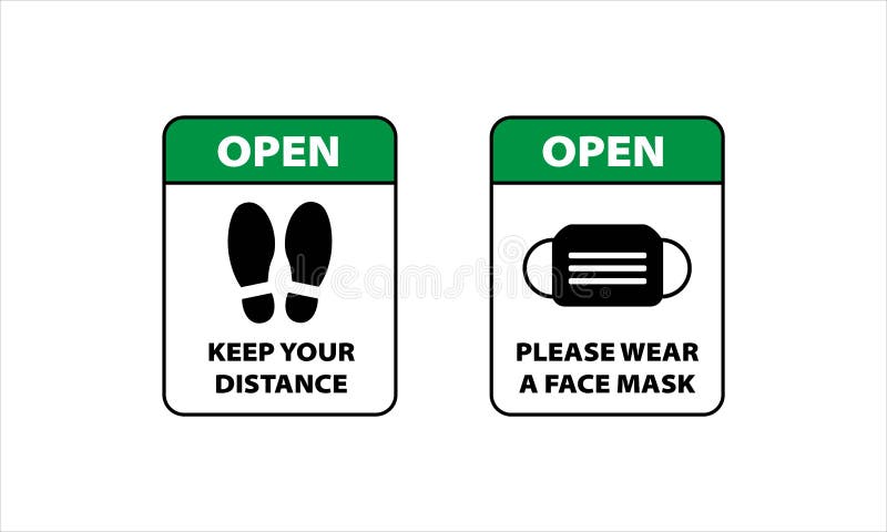 Vector Illustration of Green Open Sign with an Advice or Precaution To ...