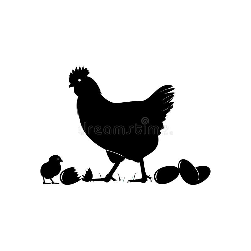 Silhouette Illustration of a Chicken Farm and Layer Chicken Stock ...