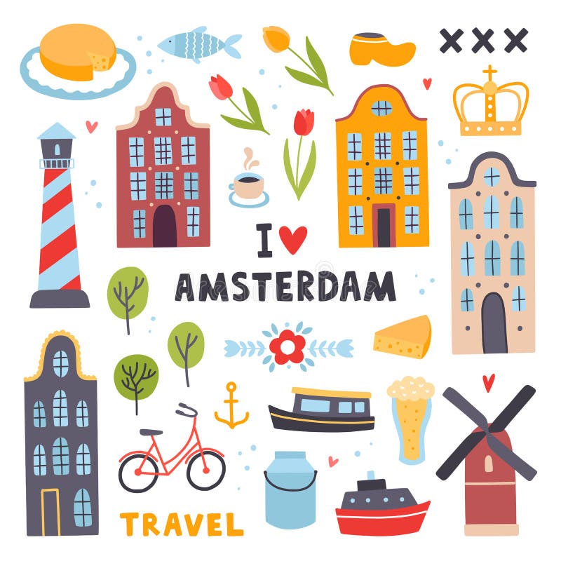 Icons of Amsterdam stock vector. Illustration of dome - 41188018