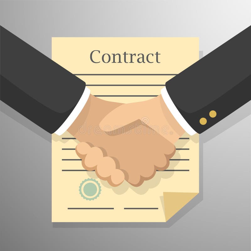Hand Shake with Contract Simple Flat Style. Stock Vector - Illustration ...
