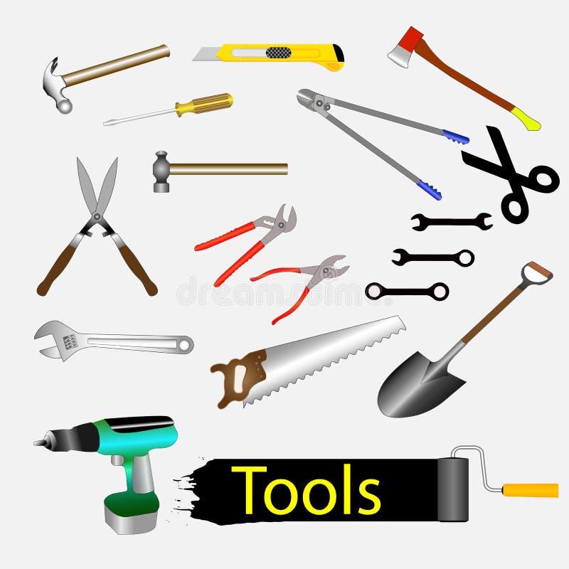 Professional and Home Repair Tool Icons. Set for Construction Stores ...