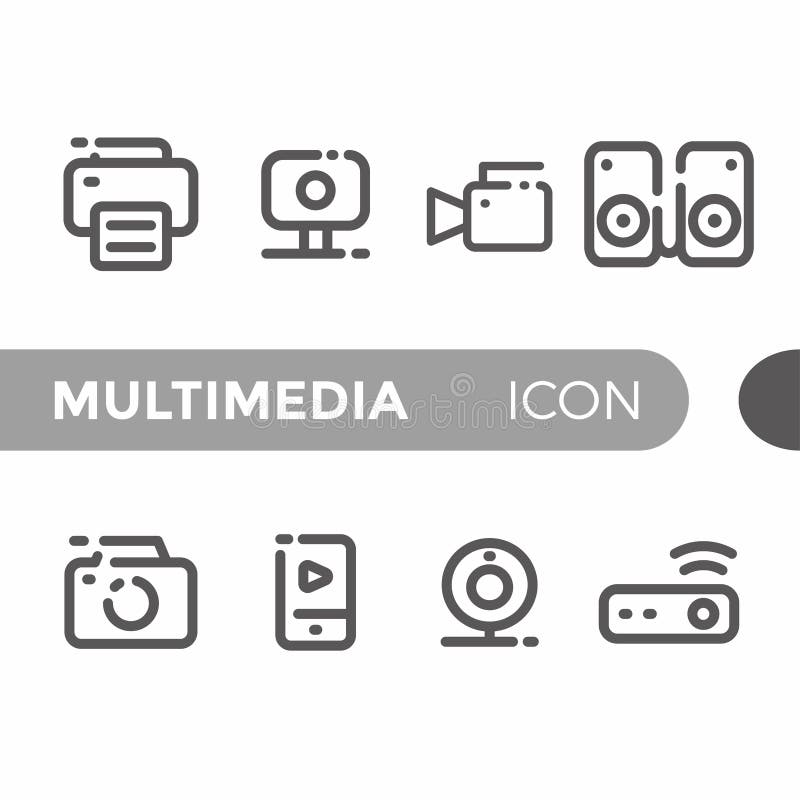 Black Monoline Color Icon Symbol Compilation of Multimedia Line Art ...