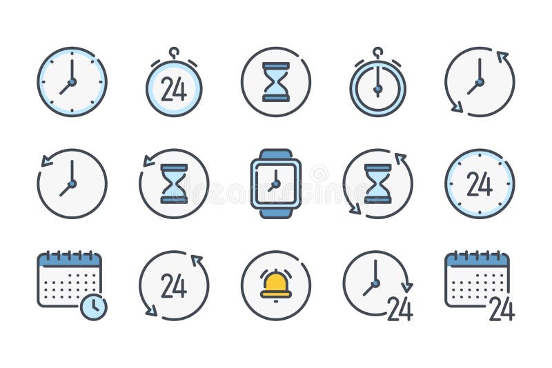 Time and Clock Related Line Vector Icon Set. Stock Vector ...
