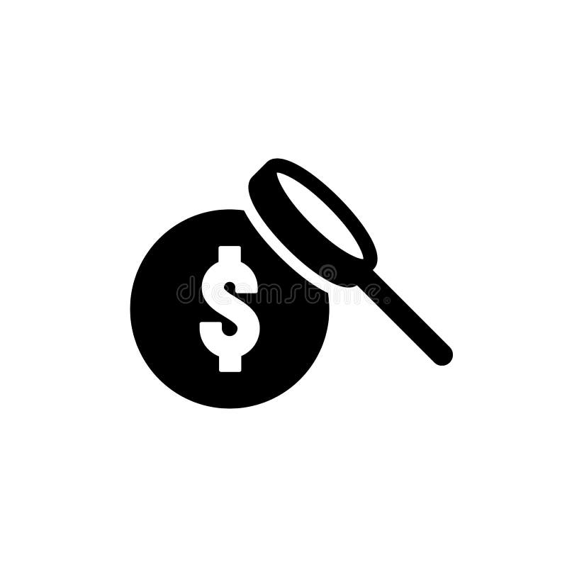 Money Coin with Magnifying Glass Icon Vector Isolated on White Stock ...