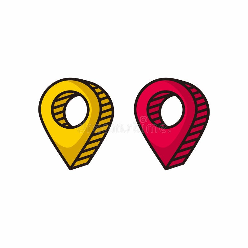 Pin Map Location Icon Cartoon with Yellow and Red Illustration Design ...