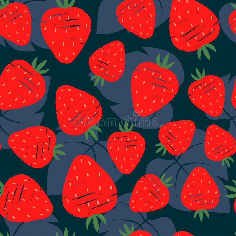 Strawberry Seamless Pattern Hand Drawn Fruit Background in Cartoon ...