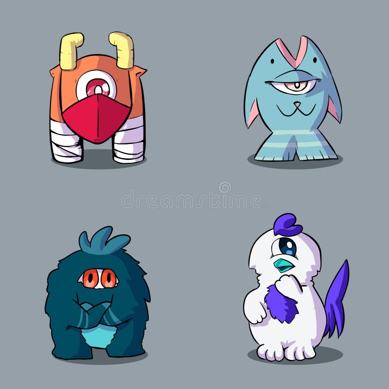 Cute Fantasy Monster Illustration Set Stock Vector - Illustration of ...