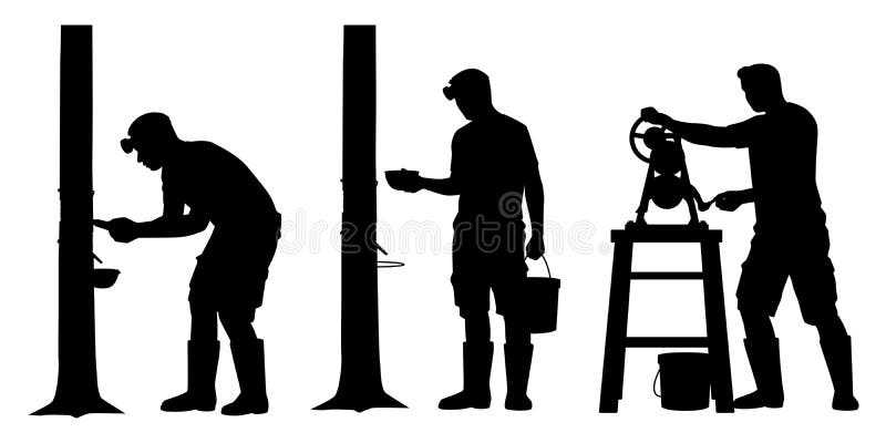 Set of Rubber Tapping Man Silhouette Vector on White Background Stock ...