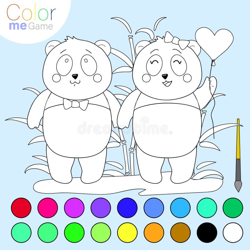 Coloring Game for Children. Lovely Animals. Pandas Stock Vector ...